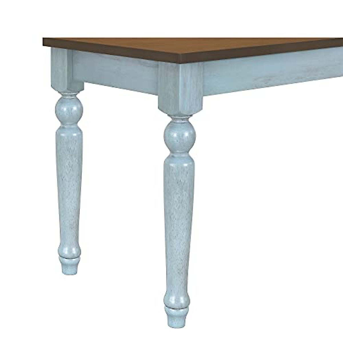 Harper & Bright Designs 6 Pieces Dining Table Set, Kitchen Table Set with Wood Dining Table, Bench and 4 Padded Dining Chairs, Walnut Top+ Light Blue Frame+Beige Seat