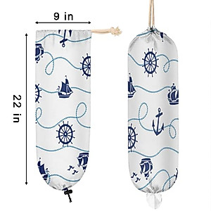 Anchor Nautical Plastic Bag Holder, Rudder Sailboat Grocery Bag Storage Holder Hanging Garbage Shopping Bag Trash Bags Organizer for Kitchen Home