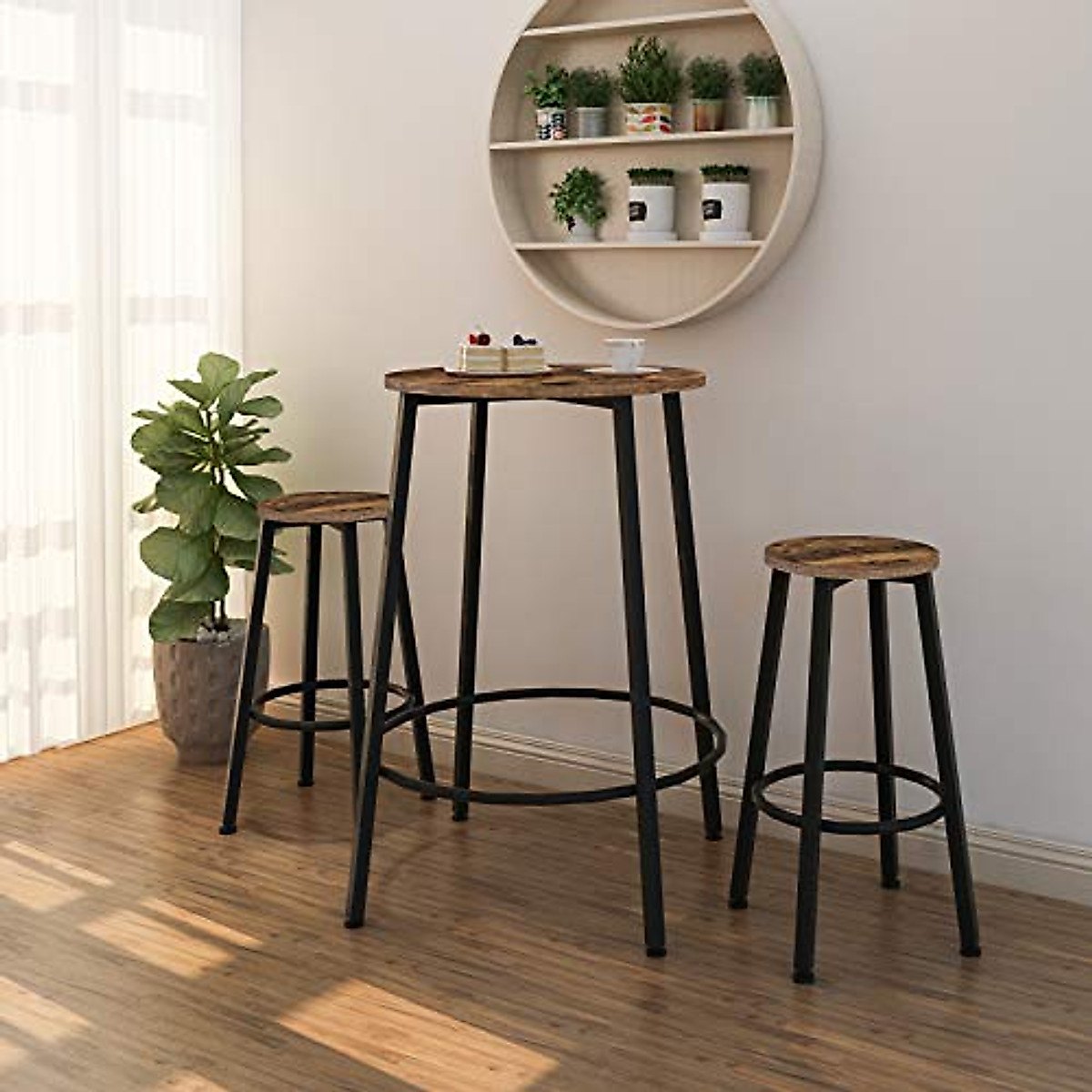 HOOBRO Round Bar Table, Bistro Pub High Table,Small Spaces Saving for Dining Room Breakfast,Coffee, Kitchen, Living Room,Easy Assembly, Rustic Brown BF59BT01