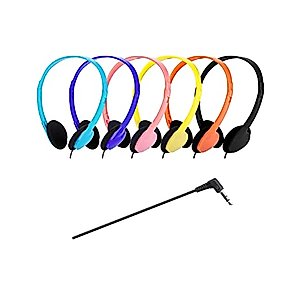 QWERDF 8 Pack Classroom Headphones Bulk for School Student Headsets Wired On-Ear Over-Ear Earphones Class Set Individually Bagged in 6 Multiple Colors
