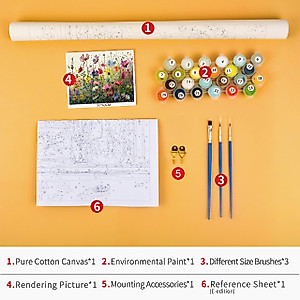 TISHIRON Floral Paint by Number for Adults Beginner DIY Painting by Numbers Kits Ink Style Flower Oil Painting for Kids Canvas Arts Crafts for Home Decor 16 x 20 inch