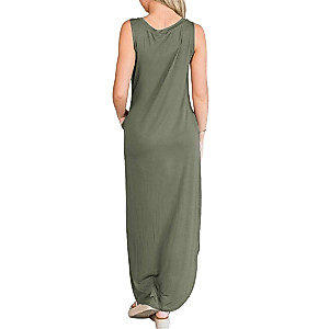 ANRABESS Women Casual Loose Sundress Sleeveless Split Maxi Long Beach Shirt Dress Travel Vacation 2025 Summer Outfits Olive Large