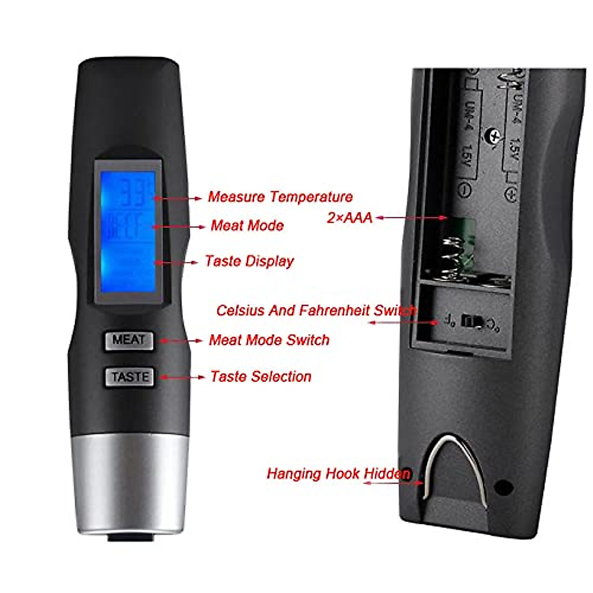 Meat Thermometer Fork, LCD Disply Digital Cooking Thermometer Fork Instant Read BBQ Fork Suitable for Kitchen, Grilling, Barbecue, Turkey