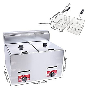 Commercial Countertop LPG Gas Fryer Deep Fryer 2-Basket Countertop Deep Gas Fryer Stainless Steel 6L*2 Deep Fryer for French Fries Restaurant Home Kitchen