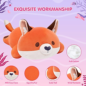Mewaii Cute Fox Plush Pillow, Kawaii Plushies Red Fox Stuffed Animals, Squishy Plushies, Cuddle Plush Pillow for Boys & Girls
