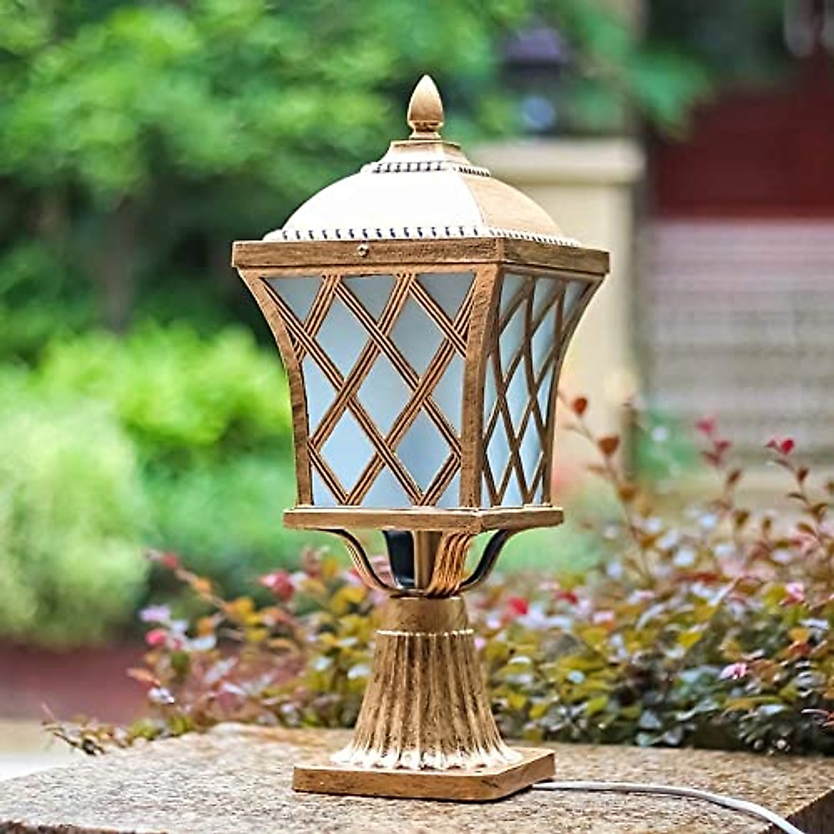 MODEBHD European Victoria Aluminum Tradition Garden Patio Lawn Lamp Column Light E27 Decoration Glass Lantern Outdoor Waterproof Floor Lamp Pillar Street Post Light Column Lamps