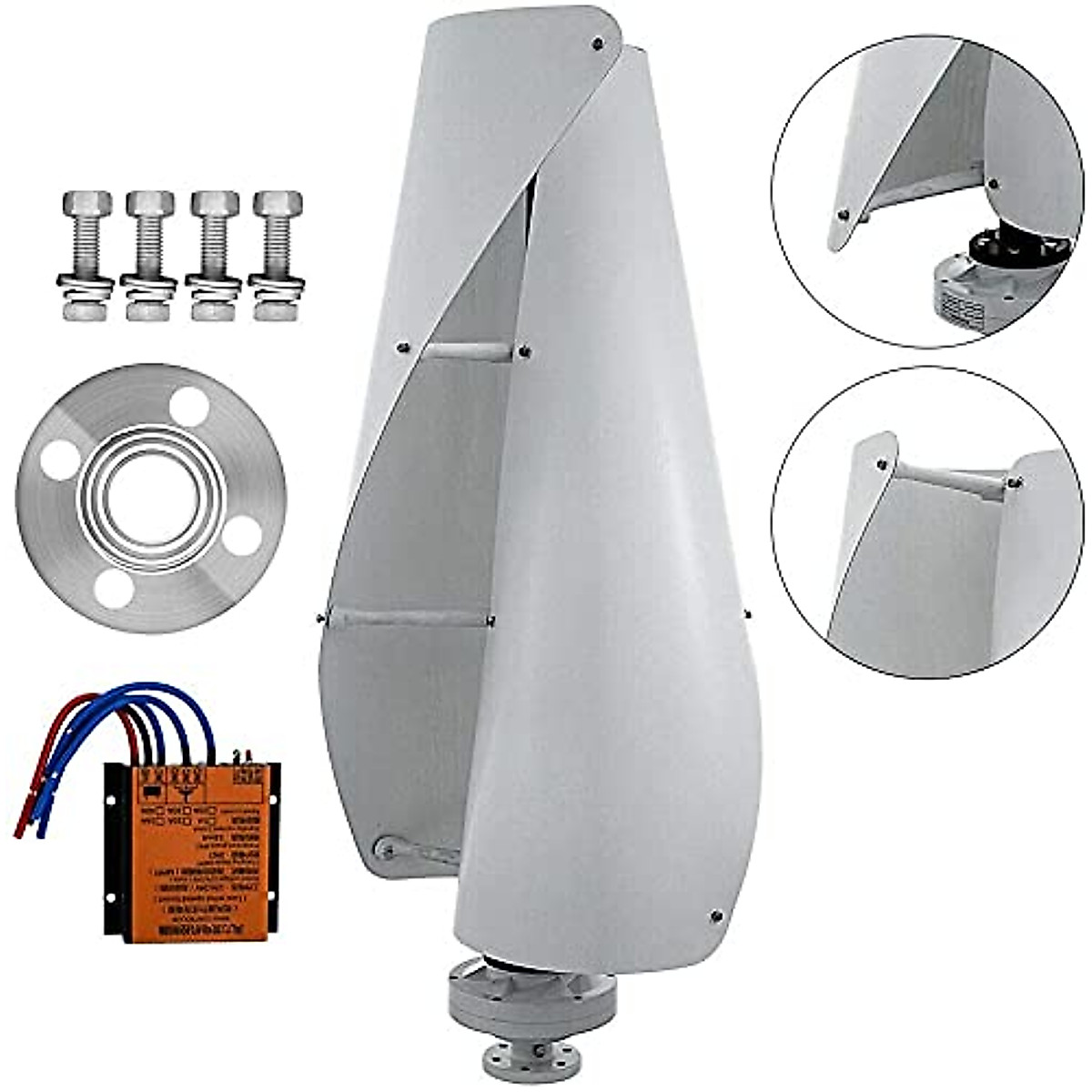 TBVECHI Wind Power Turbine Generator-400W 12V DC Vertical Wind Power Turbine Generator-White Wind Power with Charge Controller-Vertical Axis Wind Turbine with Low Speed Starting