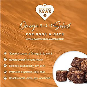 Project Paws Omega 3-6-9 Select Fish Oil for Dogs - Krill Oil Skin and Coat Supplement - 120 Count
