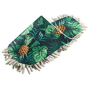 FLildon Microfiber Cleaning Slippers Tropical Leaf Pineapple Washable Mop Shoes Slipper for Men/Women House Floor Dust Cleaner, Size L