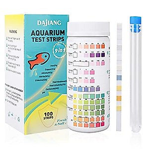 DAJIANG 9 in 1 Aquarium Test Strips,100 Strips Aquarium Testing Kit for Freshwater Saltwater, Pond Test Strips for Fish Tank Testing pH, Iron, Copper, Nitrite, Nitrate, Hardness, More