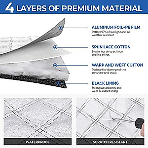 BougeRV RV Windshield Window Snow Cover for Class C Ford E450 1997-2023 Motorhome Windshield Cover Snow Cover for RV Front Window Sunshade Cover RV Accessories 4 Layers with Mirror Cutouts Silver