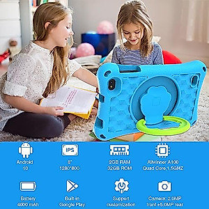 Kids Tablet, 8 inch Tablet for Kids Android Toddler Tablet 2GB 32GB ROM Wifi Tablet, Pre installed & Parent Control Learning Education Tablet with Protective Case, 2+5MP Dual Camera, IPS Touch Screen