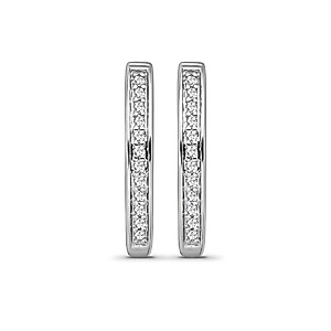 ARAIYA FINE JEWELRY 925 Sterling Silver Round-shape Inside and Outside Diamond Oval Hoop Earrings for Women (1/4 cttw, I-J Color, I2-I3 Clarity)