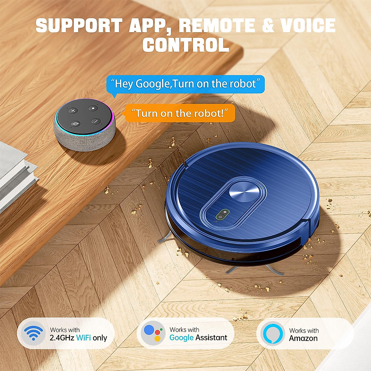 Robot Vacuum and Mop Combo, 2 in 1 Mopping Robotic Vacuum with Schedule, App/Bluetooth/Voice, Max Suction 3200Pa, Self-Charging Robot Vacuum Cleaner, Slim, Ideal for Pet Hair, Hard Floor, Carpet