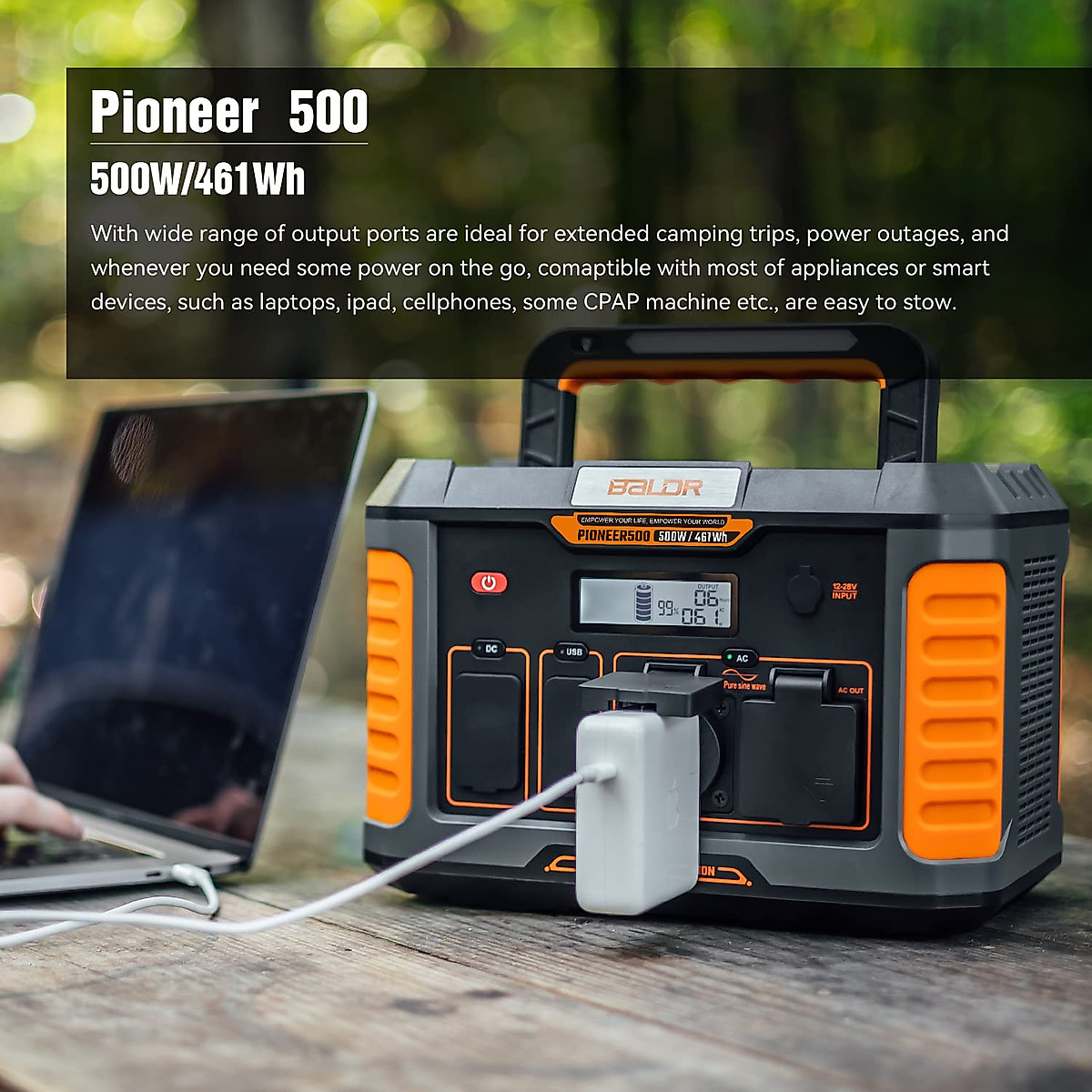 BALDR Portable Power Station 500W, 519Wh Outdoor Solar Generator (Solar Panel Optional) Mobile Lithium Battery Pack with 1.