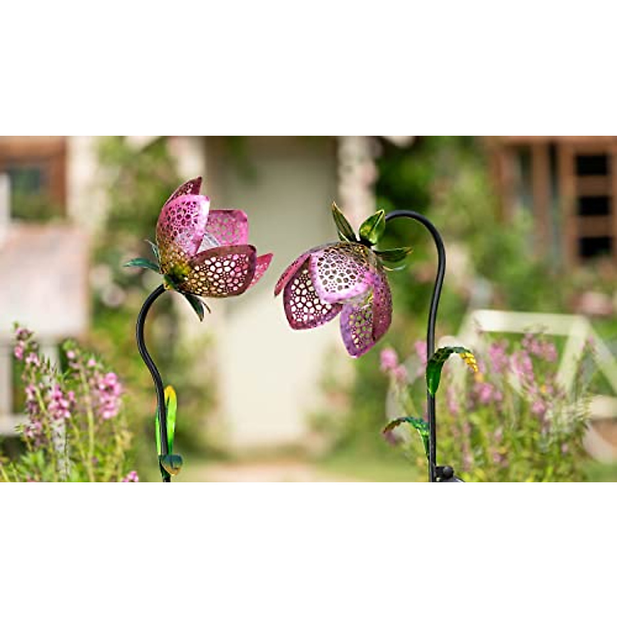 TERESA'S COLLECTIONS Flower Solar Garden Decorations Lights for Lawn Ornaments, 27-29.5 Inch Metal Tulip Outdoor Decor Decorative Stake for Yard Porch Patio, Set of 2
