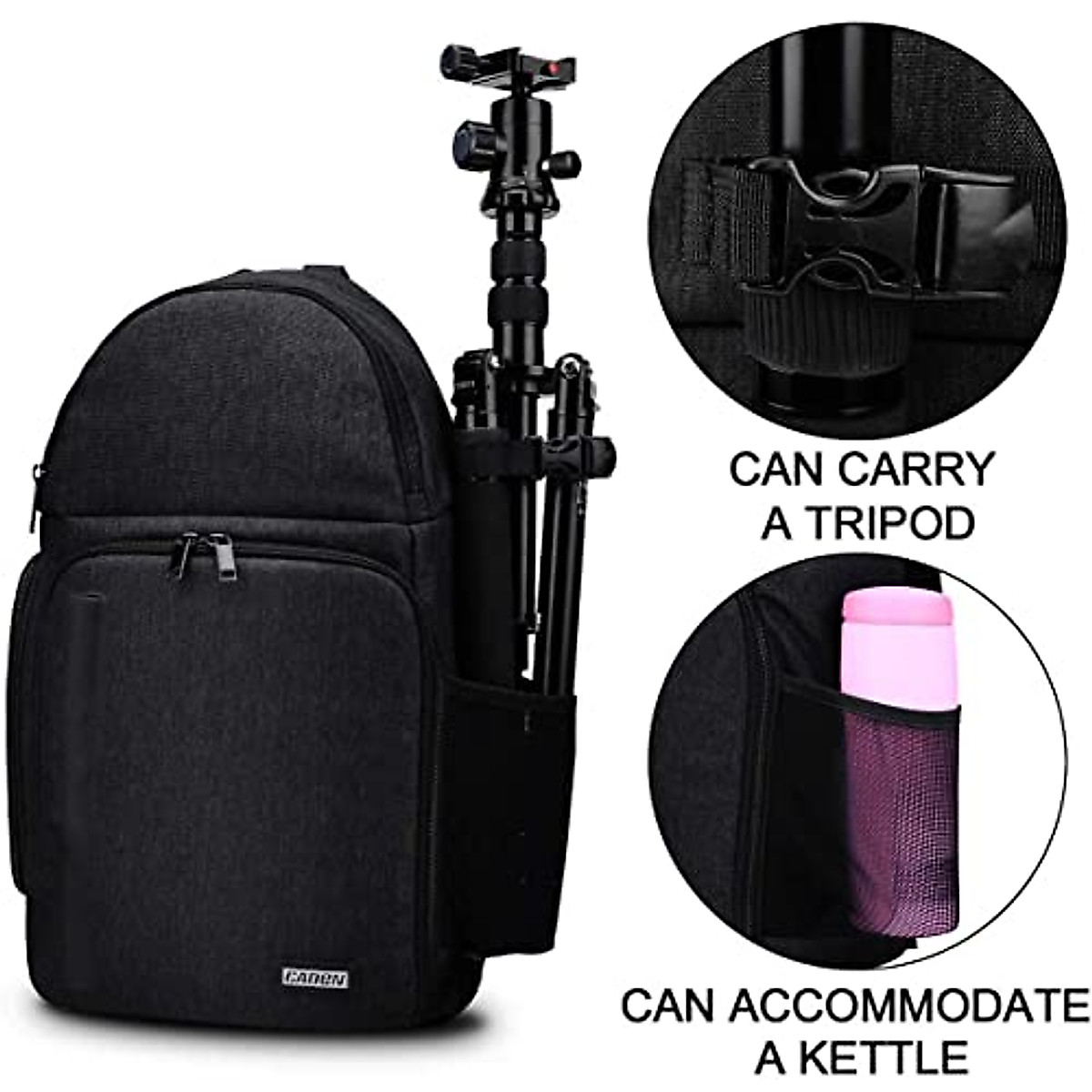 CADeN Camera Bag Sling Backpack for DSLR/SLR Mirrorless Camera Waterproof, Camera Case Compatible for Sony Canon Nikon Camera and Lens Tripod Accessories Black