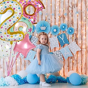 Donut Balloon Party Decorations With White Large Doughnut Number 2 Balloon Round Donut and Star Mylar Foil Balloons with Ribbon for 2nd Baby Birthday Party Supplies … …