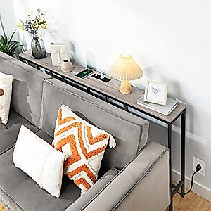 ALLOSWELL Console Table with Power Outlet, 63" Narrow Sofa Table and Bar Stools Set, Rectangular Industrial Bar Chairs, CTHG16E01-BAHG0101