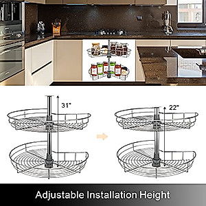 Suninlife Kidney Chrome Lazy Susan Cabinet 32" Kitchen Cabinet Blind Corner 2 Tier Stainless Steel Corner Cabinet Organizer