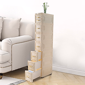PIOJNYEN 7Tier Bathroom Floor Cabinet, Vertical Storage Unit with Drawers and Casters, Large Capacity Storage Tower Waterproof Toilet Paper Storage Cabinet for Small Spaces Gaps