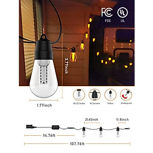 Outdoor String Lights with Dimmer - 100Ft Led Patio Lights App Control Commercial Grade Waterproof Outside Light with Timer 3 Modes 50 S14 Edison Vintage Shatterproof Bulbs for Bistro Garden Backyard
