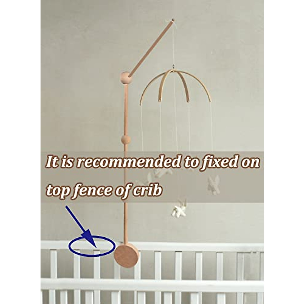 Yimisya Wooden Baby Crib Arm - Anti-Slip Crib Mobile Bed Bell Holder Arm DIY Mobile Hanger Kit for Crib & Nursery Decor
