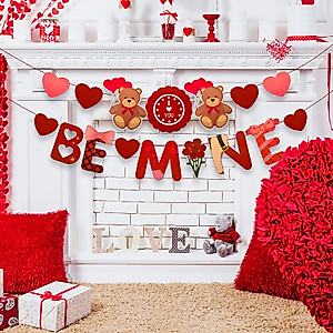 Be Mine Valentine Banner Red and Pink Heart Banner Valentine's Day Garland Party Decorations Heart Rose Bear Valentines Day Hanging Banner Hearts Garland for Wedding Party Home Valentines Decorations