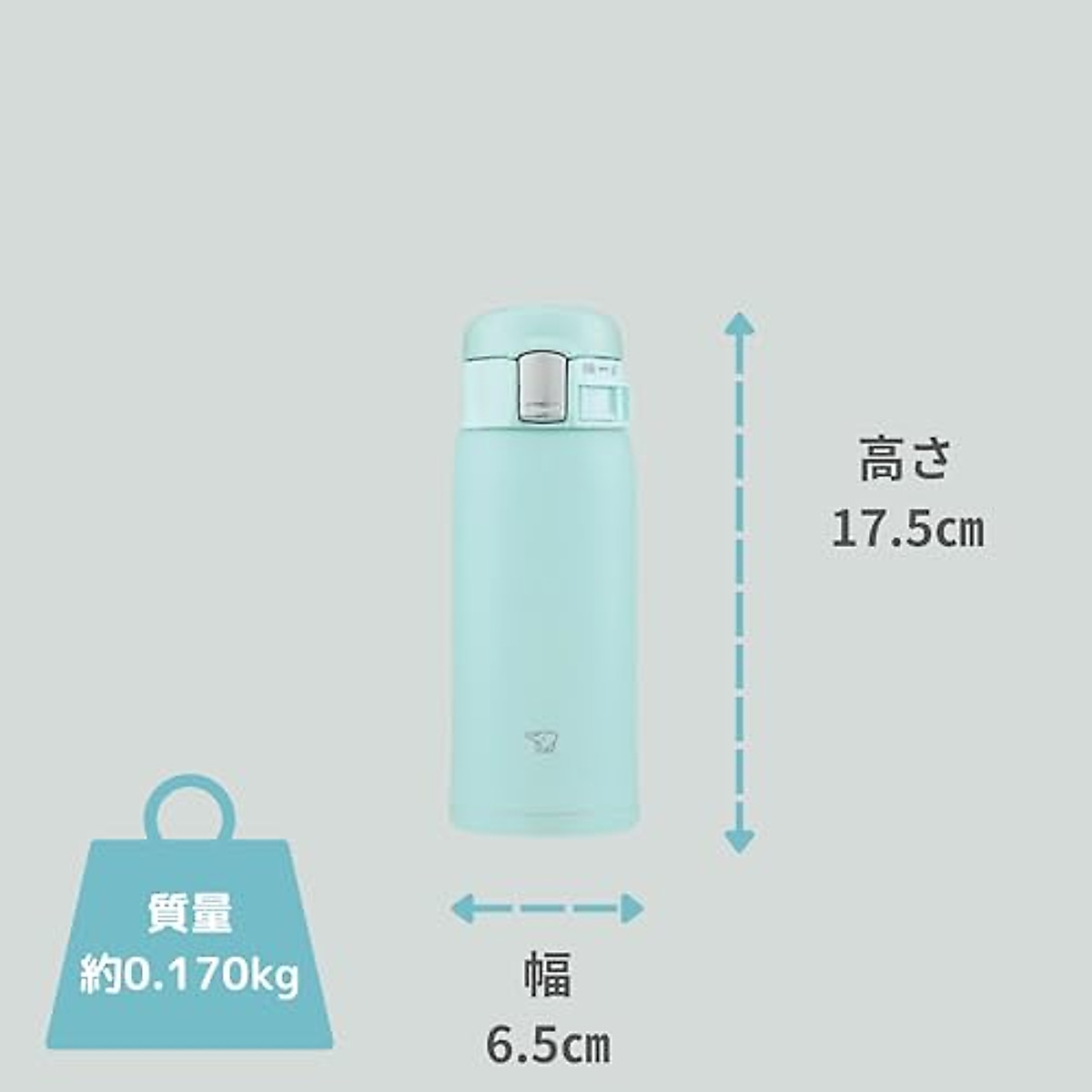 Zojirushi SM-SF36-AM Water Bottle, Direct Drinking [One-touch Open] Stainless Steel Mug, 12.2 fl oz (360 ml), Mint Blue