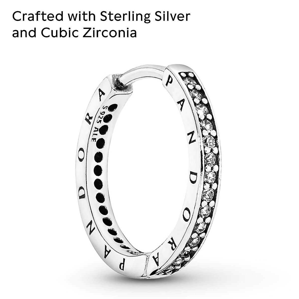 PANDORA Sparkle and PANDORA Logo Hoop Earrings - Stunning Women's Earrings - Great Gift for Her - Sterling Silver & Cubic Zirconia - 2.4 mm