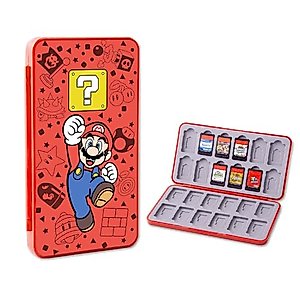 PERFECTSIGHT Cute Game Card Case for Nintendo Switch/ Switch Lite/ OLED, 24 Game Holder Cartridge Case for Game Cards and 24 SD Cards, Kawaii Portable Compact Storage Box (Red Mario, 24 Slots)