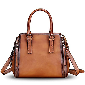 Genuine Leather Handbags Satchel for Women Purse Vintage Handmade Top-Handle Handbag Crossbody Shoulder Bag Cowhide for Ladies (Brown)