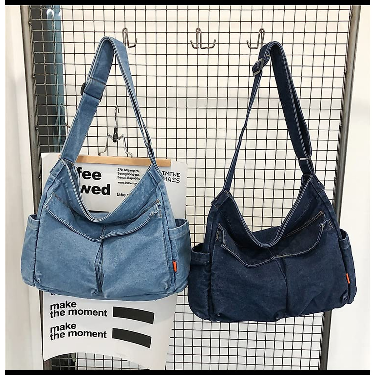 Women's Crossbody Tote Bag Canvas Denim Handbag Shoulder Bag Purse Satchel Bag Muti Pocket Satchel Bag Hobo Bag