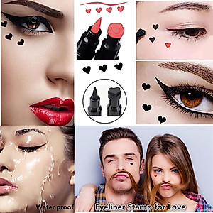 Go Ho 2 PCS Waterproof Liquid Eyeliner Stamps,Double-side Black&Red Smudge-proof Eye Liner,Heart Stamp Eyeliner for Harley Costume Makeup,Long-lasting Love Tattoo Tools for Valentines Day