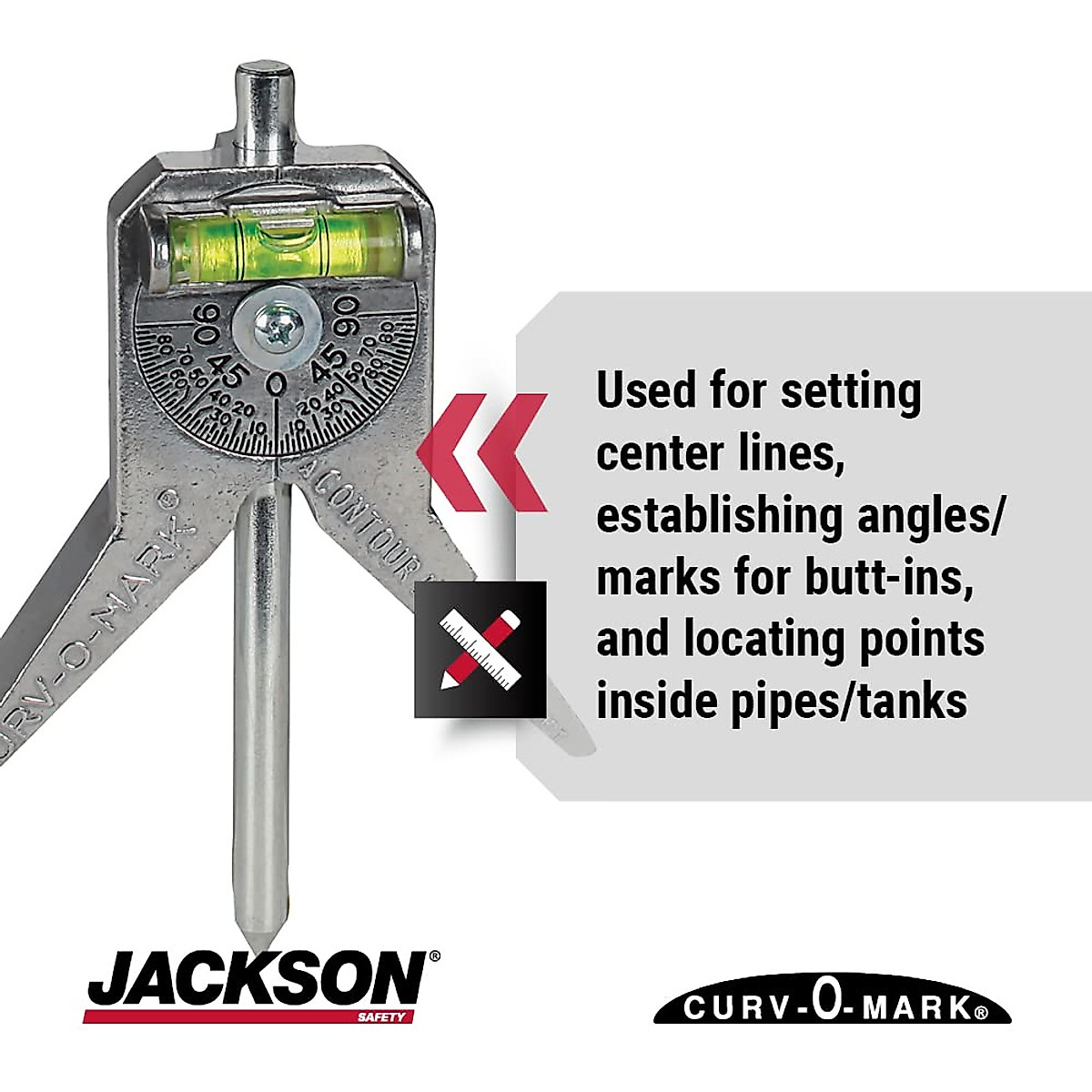 Jackson Safety Pipe Marker Centering Tool - Standard 4" Y-Type Head, Measure Pipes 0.5" and Above - Curv-O-Mark Standard 6