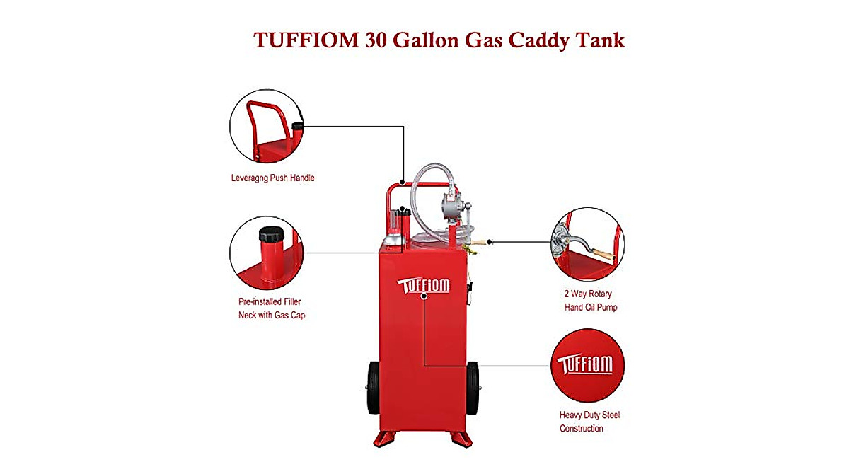 TUFFIOM 30 Gallon Gas Caddy With Wheels, Fuel Transfer Tank Gasoline ...