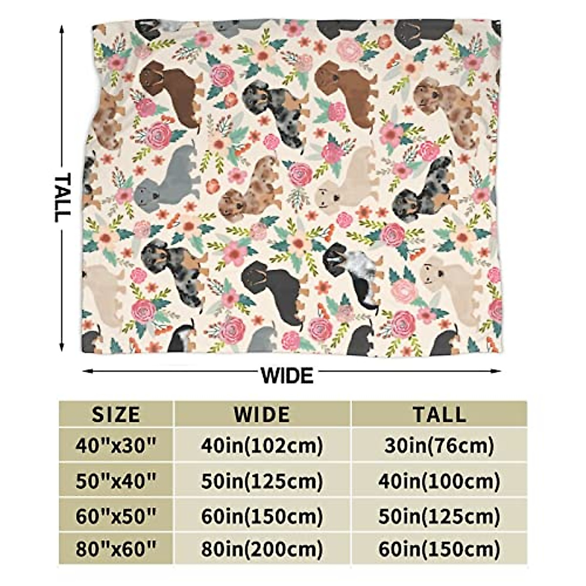 Majoug Cute Dachshund Pattern Sausage Pattern Throw Blanket Soft Lightweight Cozy Premium Flannel Warm Bed Blanket for Bedroom Living Couch All Seasons 60"X50"