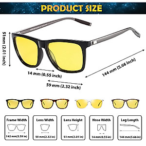 DUCO Night Driving Glasses for Headlight Anti-glare Night Vision Glasses With Yellow Lenses 3029 (Black)