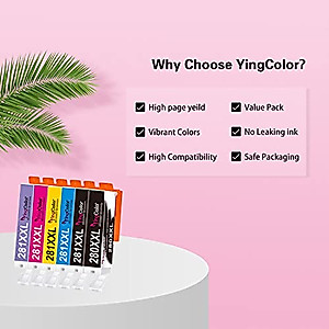 YingColor Compatible Replacement for Canon Ink 280 and 281 Cartridges for PIXMA TS8320 TS8220 TS8120 TS9120 TR7520 Printer (PGBK, Photo Bule, BK,C,M,Y, 6-Pack)
