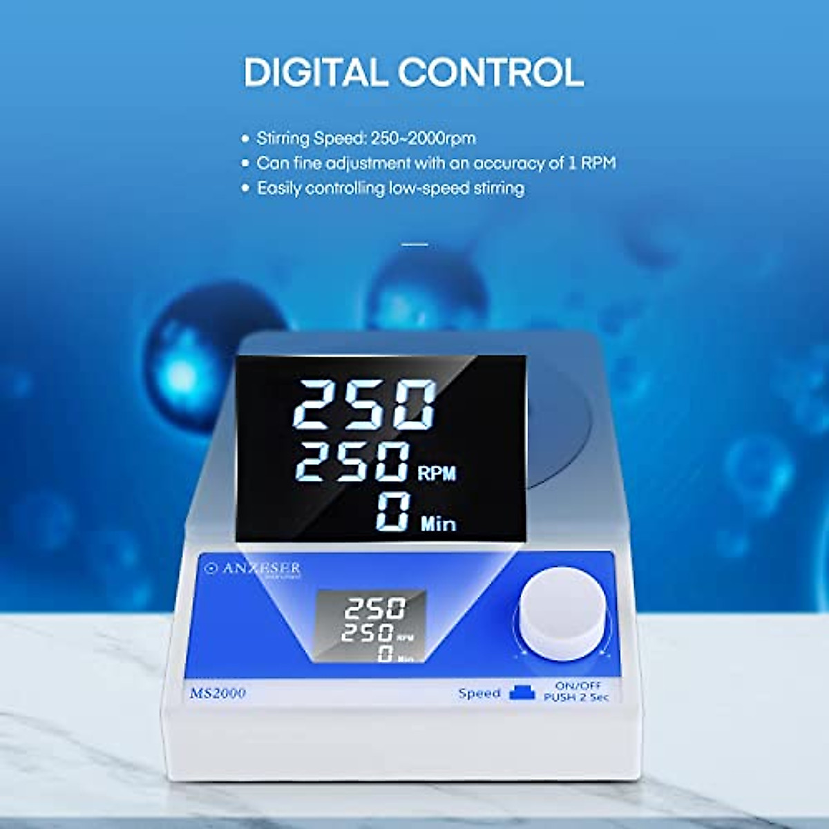 ANZESER Magnetic Stirrer w/Timer, Magnetic Stir Plate w/LCD Display, 3.5L Digital Magnetic Mixer, Lab Stirrers w/Stir Bar (No Heating) (Blue)