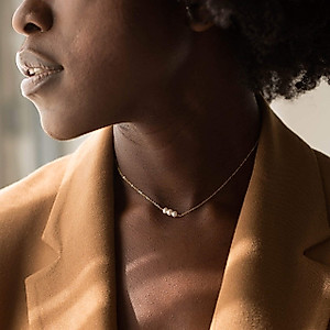 Befettly Womens 3 Mini Pearls Choker Necklace Handmade 14K Gold Fill Cute Elegant Simple Women Dainty Necklace CK2-3Pearls