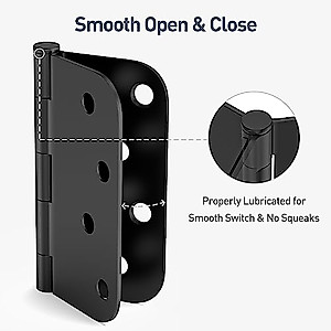 HOSOM 3 Pack Rounded Door Hinges 4 Inch 5/8'' Radius Corner, Matte Black Exterior & Interior Door Hinge for Entryway, Patio, Playhouse & Moe