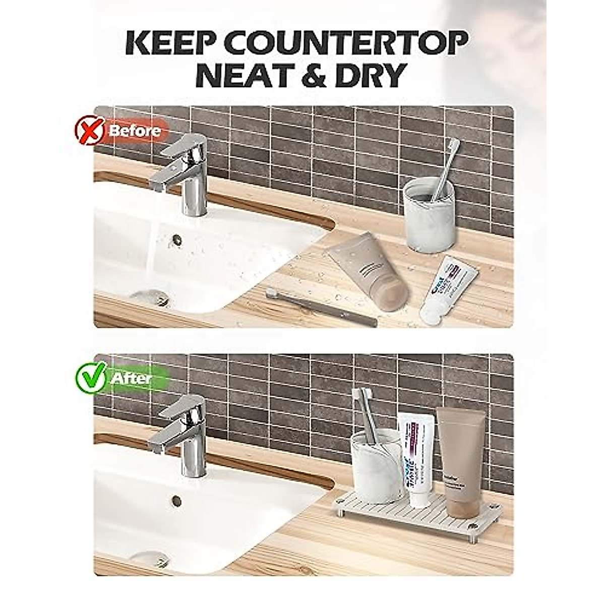 Floatant Sink Caddy Instant Dry Sink Organizer Diatomaceous Earth Bathroom Sink Organizer Fast Drying Bottle Drying Rack Dish Soap Sponge Holder for Kitchen Sink, Grey