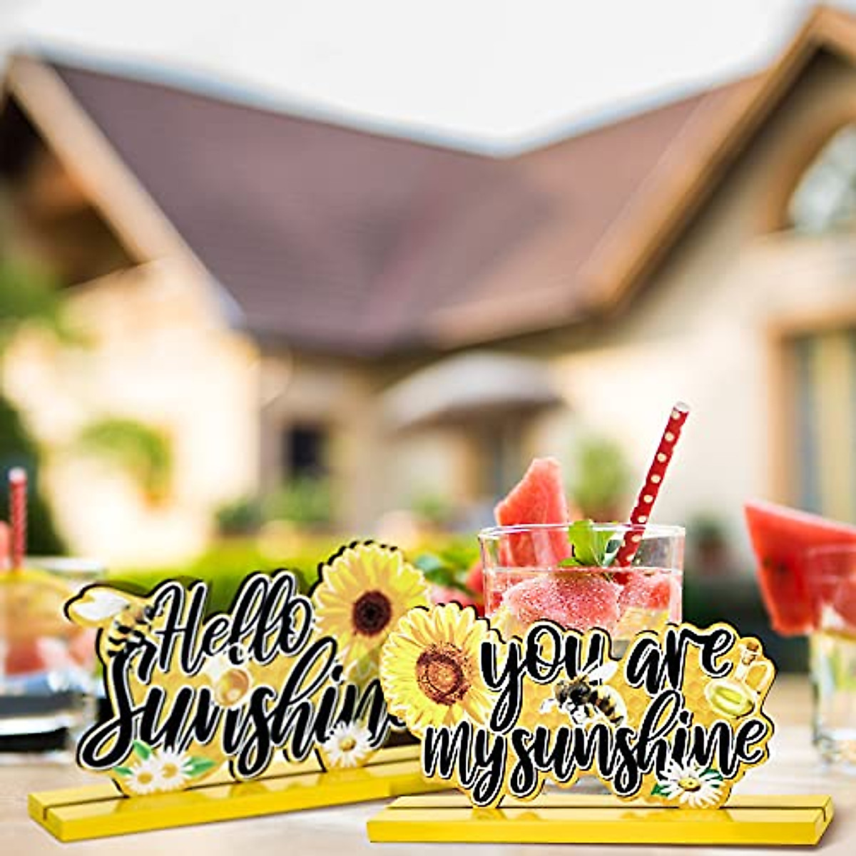 3 Pieces Sunflower wooden Table Centerpieces Sign Sunflower Table Sign Welcome wood Bee Centerpieces Table Decoration Rustic Hello Sunshine Sign Welcome Table Decoration Signs Art for Home Table Decor