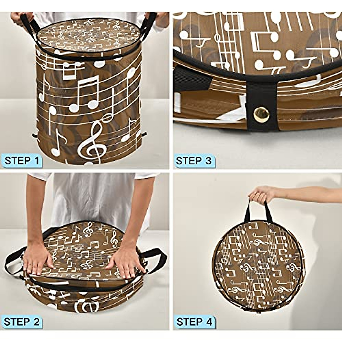 Music Pop Up Laundry Hamper With Lid Foldable Laundry Basket With Handles Collapsible Storage Basket Clothes Organizer for Travel Kids Room