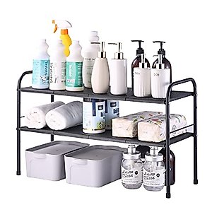 AJSWISH Under Sink Organizers and Storage, Expandable Kitchen Cabinet Shelf Organizer Rack with Removable Panels for Kitchen Bathroom Storage 2-Tier 8 Panels