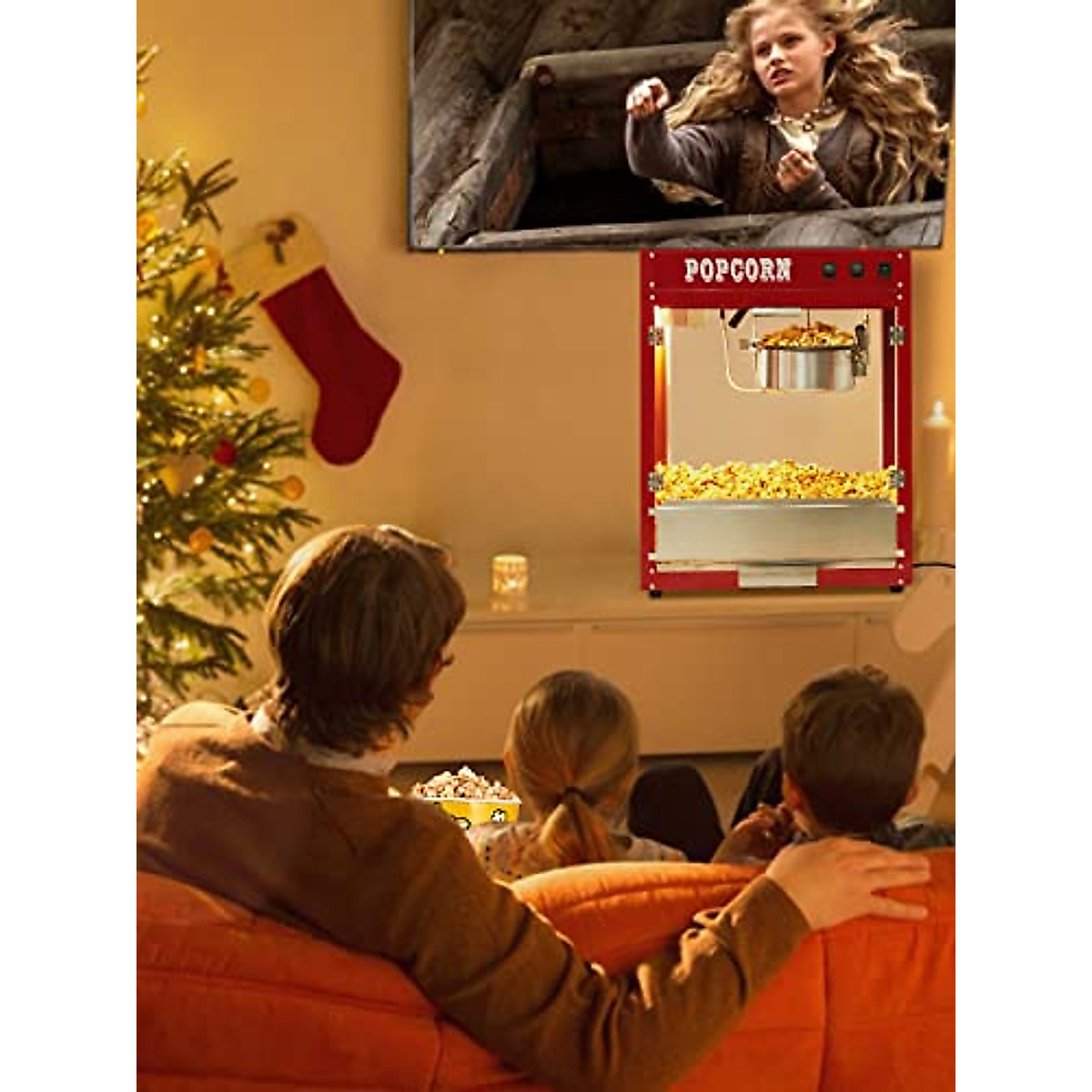 Garvee Commercial Popcorn Machine - Electric Extra Large Popcorn Popper Machine 8 oz Kettle, Popper Popcorn Maker for 60 Cups for Batch,Movie Theater Poppers Machine with 10 PACK Popcorn Buckets