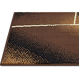 Modern Contemporary Geometric Blocks Abstract Lines Design Brown Area Rug, Perfect Hardwood, Tile, or Carpet Cover, Ideal for Bedroom, Kitchen, Living Room, Entryway, or Office (2’ X 7’ Runner)