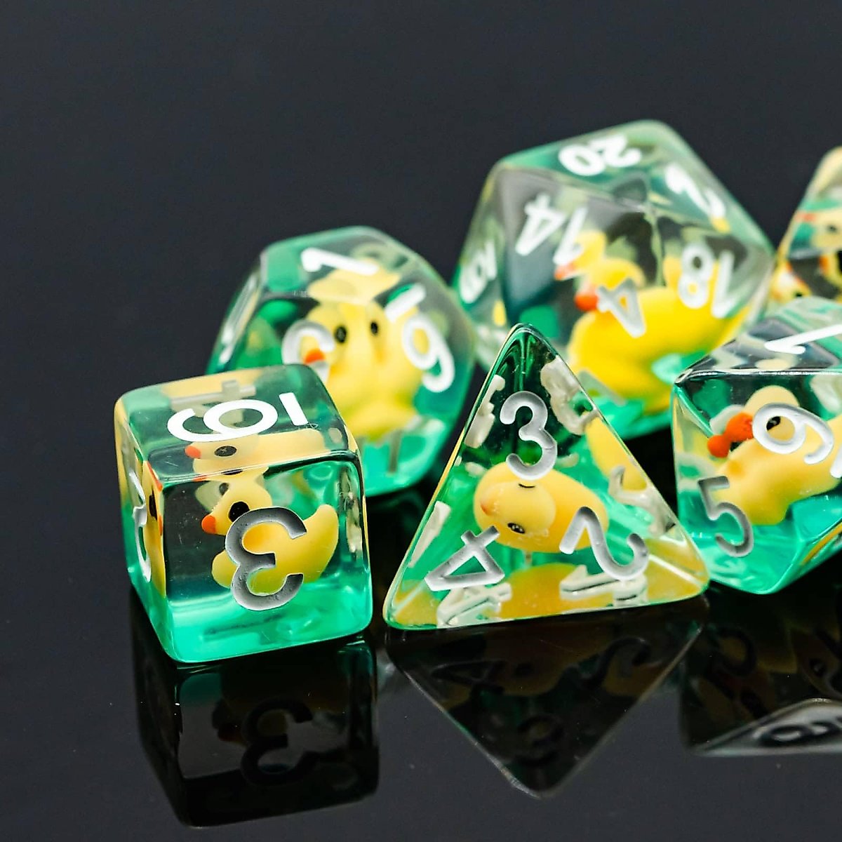 Cusdie 7-Die DND Dice, Polyhedral Dice Set Filled with Animal, Animal Dice Set for Role Playing Game Dungeons and Dragons D&D Dice MTG Pathfinder (Yellow Duck)