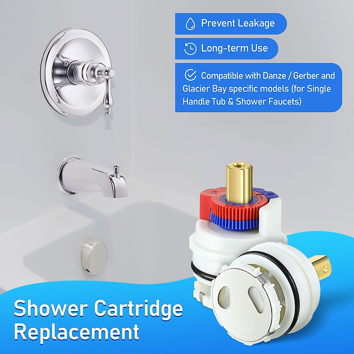 Dreyoo Square Stem Washerless Cartridge Replacement for DA603566, Shower Cartridge Compatible with Danze and Glacier Bay Single Handle Tub/Shower Faucets with Temperature Limit Stops